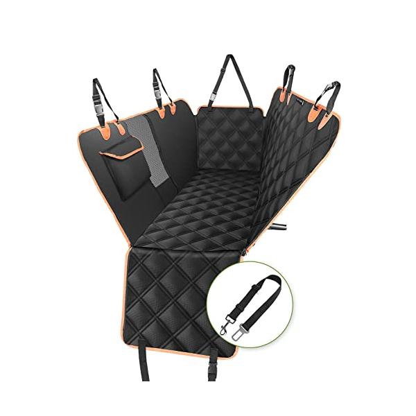 「KYG ペット用 ドライブシート 軽自動車用 コンパクトカー用 車ペットシート 後部座席 可視メッシュ窓 安全ベルト付き 汚れ防止 防水 耐摩」▼6974041414871▼（商品説明）・ブラック 【軽自動車】115x40x45cm ・・...