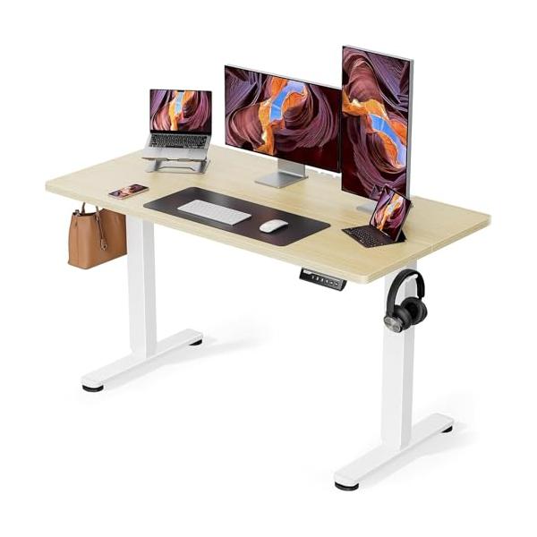 「ErGear 電動 オフィスワークテーブル 昇降式デスク スタンディングデスク 幅120cm 耐荷重80kg 高さメモリー機能 上下自動昇降 静」▼▼（商品説明）シンプルナチュラル木目調(天板) / 白(足)/120*60cm/-・Col...