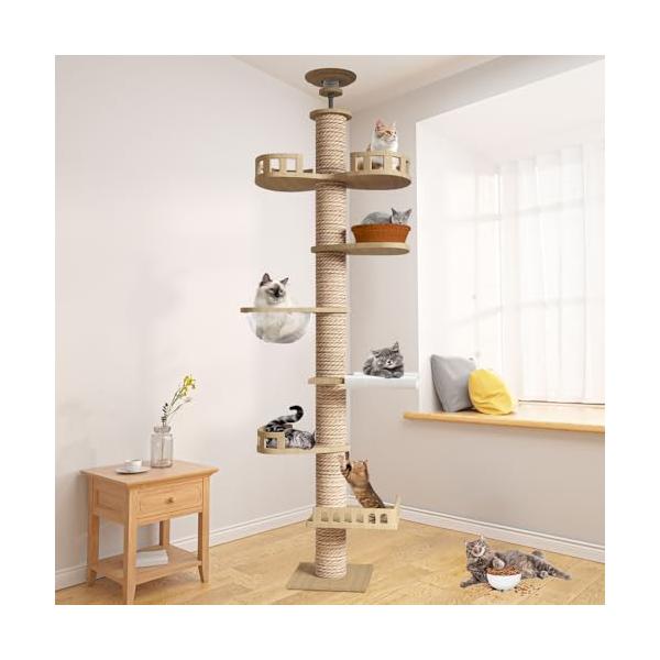 「CozyMeow キャットタワー 突っ張り 木登りタワー 木製 キャットツリー スリム 宇宙船 ハンモック 多層無垢材 太い支柱 大型猫用 多頭」▼8655698794155▼（商品説明）木色/(高さ258~290cm)/MT-CK-T0...