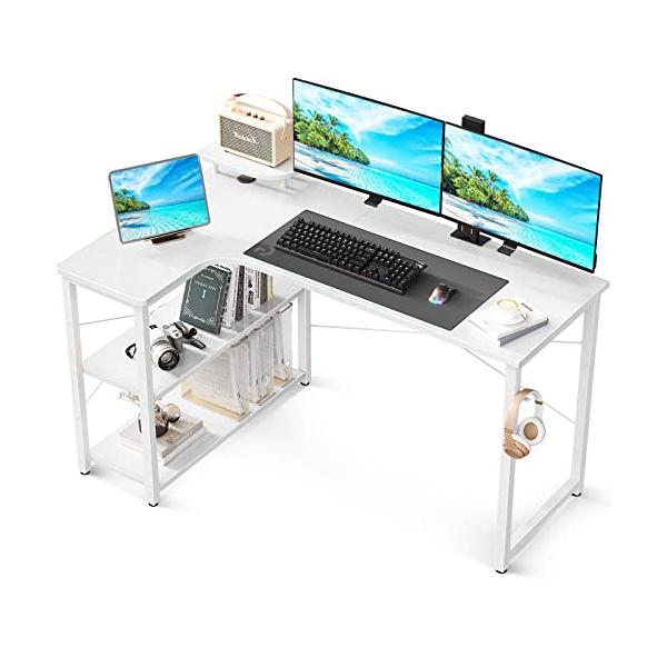 「ODK パソコンデスク L字 ゲーミングデスク 幅130 L字デスク 机 desk ラック付き デスク 勉強机 収納 pcデスク オフィスデスク 在宅勤務 組立簡単 書斎 ホワイト 左棚」▼▼（商品説明）L字型ホワイト/130*80*74...