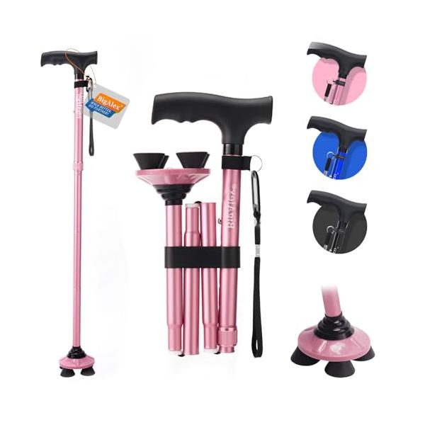 「ビグアレクス（BigAlex）折りたたみ杖 ステッキ 自立杖 ピンク女性 5段階調節 おしゃれ 倒れない 高齢者 介護 軽量 アルミ 長さ調整可」▼793169372339▼（商品説明）ピンク/75-85センチ/-・Size:75-85セ...