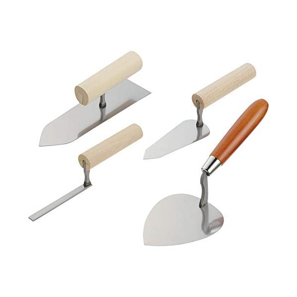 4点セットブラウン|ベージュ|グレー/90 mm/4pcs・Style:4点セット・用途:日曜大工での左官作業やちょっとした補修工事などに適した左官鏝セット・特徴:狭い所やちょい塗に最適なミニサイズセット・入数:4点セット・セット内容:ステ...