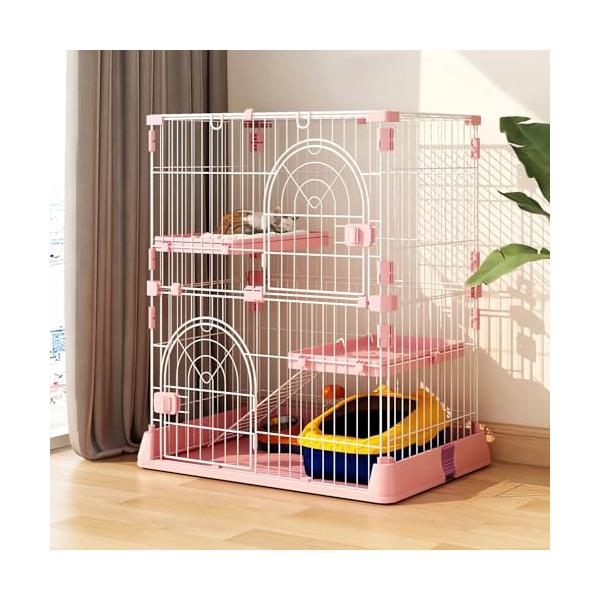 「JPJieAnXin 猫ケージ キャットケージ 2段 スリム 大型猫用 幅76*奥行50.5*高さ89cm ペットケージ 組み立て簡単 梯子 ワ」▼8655698795671▼（商品説明）ピンク/二段/ML-Hui01・Color:ピンク...