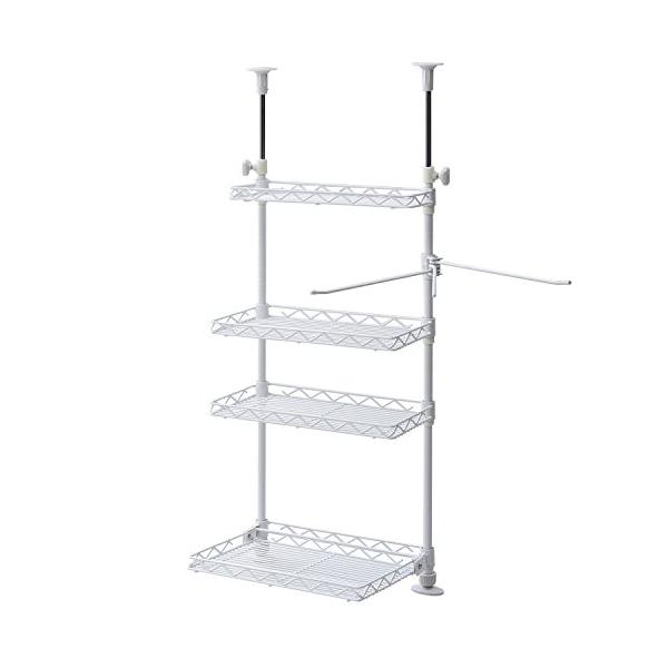 「山善 突っ張りキッチンラック 幅30×奥行21.5×高さ72-115cm 4段 タオルハンガー こぼれ止め 下段はね上げ式 棚板高さ調節可能 品」▼4983771519581▼（商品説明）モダン・ホワイト 幅30 TKRO-304*(WH...