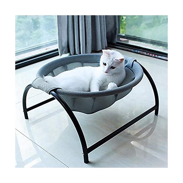 「JUNSPOW 猫ベッド ペットハンモック 犬猫用ベッド 自立式 猫寝床 ネコベッド 猫用品 ペット用品 丸洗い 安定な構造 取り外し可能 通気」▼758048035569▼（商品説明）グレー/45L x 42W x 23H cm/A01...