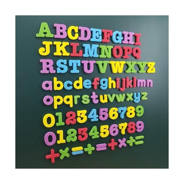 マルチカラー/標準/CXZ-0013・セット内容: アルファベット大文字26個、小文字26個、2セットの数字0-9、算術記号12個の合計84個の磁石文字セット・教育: お子様の学習をサポートする、カラフルで楽しいマグネット式アルファベットセ...