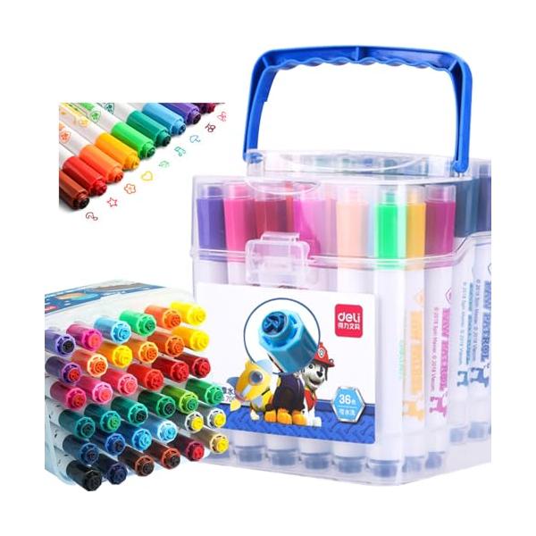 「DELI 水性ペン 36色 アートマーカー 子供用の太い丸ポール 漫画シールキャップ スムーズな色の塗布 手を汚さずに速乾 ウォッシャブ カラー」▼▼（商品説明）36色セット/-/-・Color:36色セット・明るい色は褪色しません顔料イ...