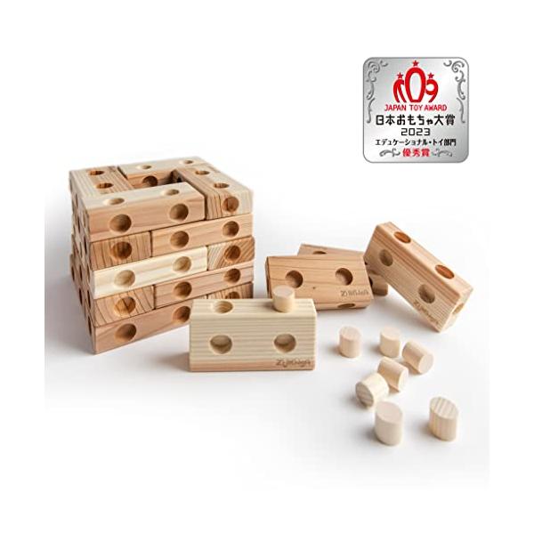 -/ブロック：21×43×86mm　ポッチ：φ15×17ｍｍ/-・知育玩具・木製玩具・ブロック玩具
