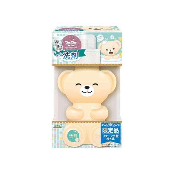白/-/-・パッケージ個数:1・クマ型ボトルに入った洗たく洗剤。ストーリー柔軟剤の香りを引き立てる香り。
