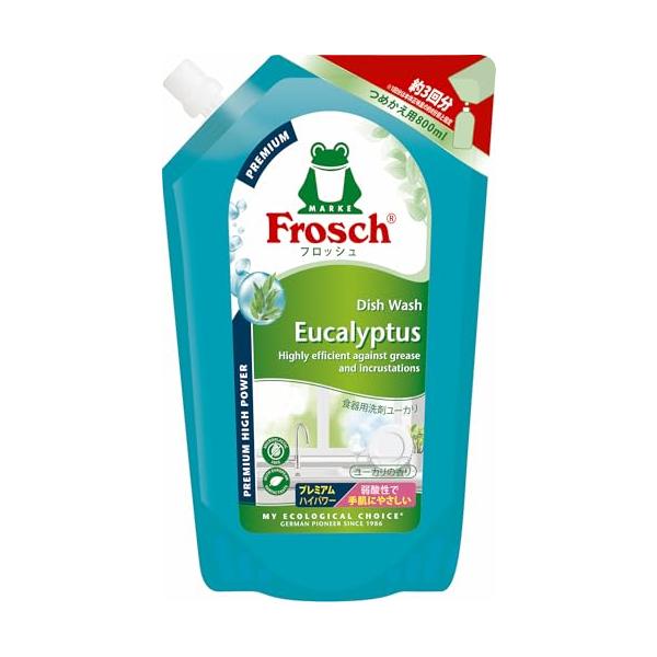 「Frosch フロッシュ食器用洗剤 ユーカリ 800ml プレミアム」▼4901670116984▼（商品説明）青/-/116984・パッケージ個数:1・●使う人へのやさしさ 手荒れの原因のひとつであるアルコールを取り除いた「ノンアルコー...