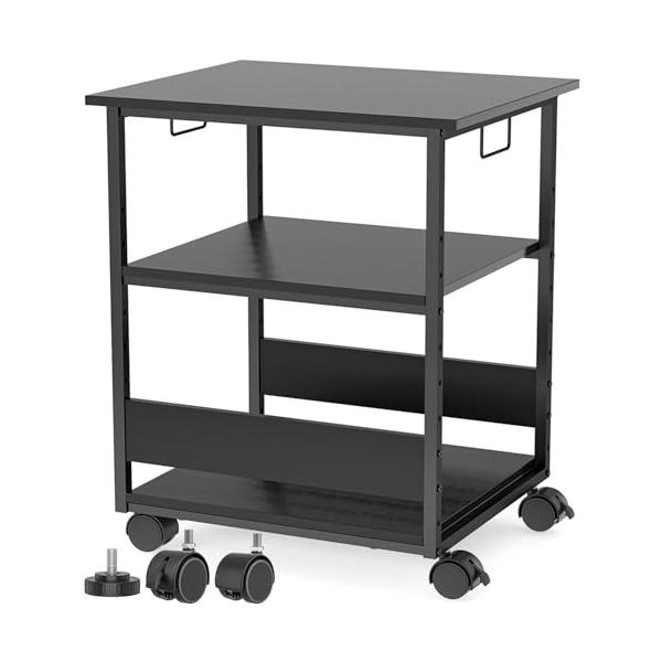 「Holdm W60*D50*H70cmプリンター台 キャスター付き パソコンラック 中棚高さ9段階調節 両側取っ手付き pcワゴン オーディオラ」▼718819930981▼（商品説明）シンプルブラック/A3レザープリンター対応/LQ-D...