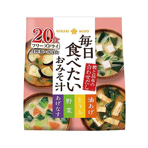 「ひかり味噌 毎日食べたいおみそ汁 20食」▼4902663014751▼（商品説明）-/20食 (x 1)/0838・Size:20食 (x 1)・パッケージ個数:1・原材料:●あげなす汁 米みそ、あげなす、乾燥ねぎ、かつお節粉末、砂糖、...