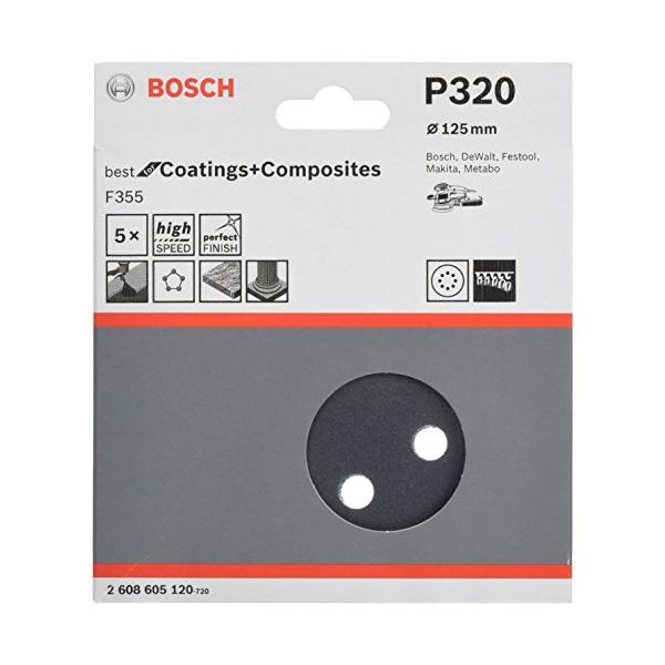 「BOSCH(ボッシュ) サンディングペーパー125ｍｍφ #320(5枚入) 2608605120」▼3165140159388▼（商品説明）ブラック/#320/2608605120・Size:#320・パッケージ個数:1・ボッシュ ラン...