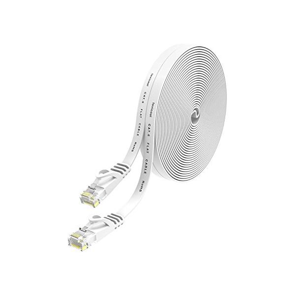 「lovicool LANケーブル イーサネットケーブル CAT6準拠 ウルトラフラットケーブル やわらか 20m ホワイト アクセスポイント等に」▼763250966785▼（商品説明）白/20m/cat6 20m W・Size:20mC...