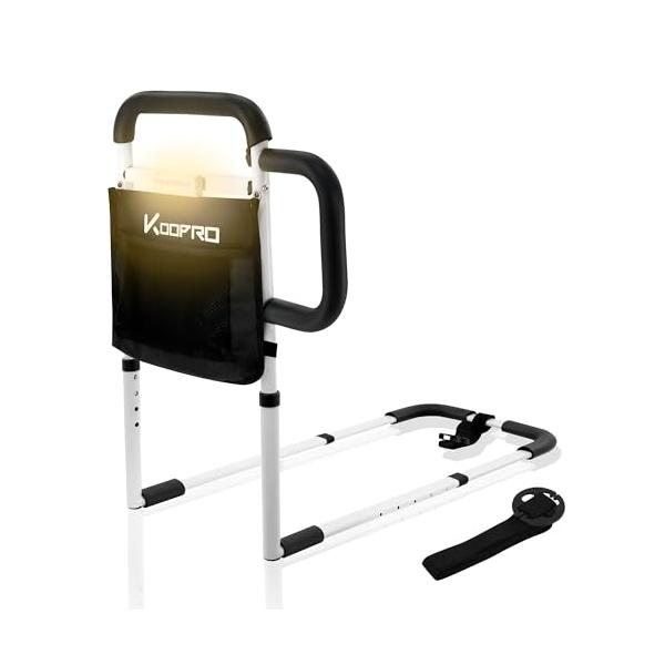 「KOOPRO 2025年新登場人感センサーライト付き ベッドガード ダブル手すり 5段長さ 4段高さ調節可能 転落防止 柵 立ち上がり補助器具」▼▼（商品説明）ホワイト(人感センサーライト付き)/-/-・Color:ホワイト(人感センサー...