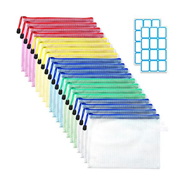 「SANNIX 20枚セット ジッパー式ファイル袋 A5 5色 ファイル袋 ラベルシール付き 防水 領収書ファイル オフィス用品 整理収納」▼▼（商品説明）ファイル袋マルチカラー/a5/-・Size:a5Color:マルチカラー・セット内容...