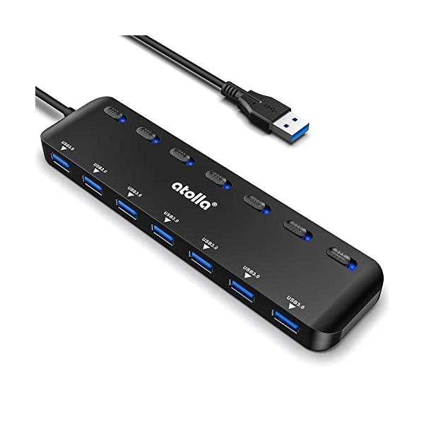 「atolla USB ハブ 7ポート USB3.0ハブ 100cmケーブル 個別スイッチ USB hub ウルトラスリム USB拡張 5Gbps」▼▼（商品説明）・ブルー  ・【USB3.0ハブ7ポート拡張】：このUSB 3.0 ハブ 7...