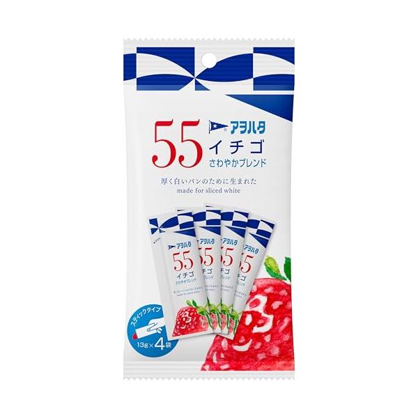 「アヲハタ ５５ イチゴ (13ｇ×4) ジャム」▼4562452232232▼（商品説明）-/-/39013・いちご（輸入）、砂糖類（砂糖、ぶどう糖（液状））／ゲル化剤（ペクチン）、酸味料・無し・１袋（１３ｇ）当たり；エネルギー22Kca...