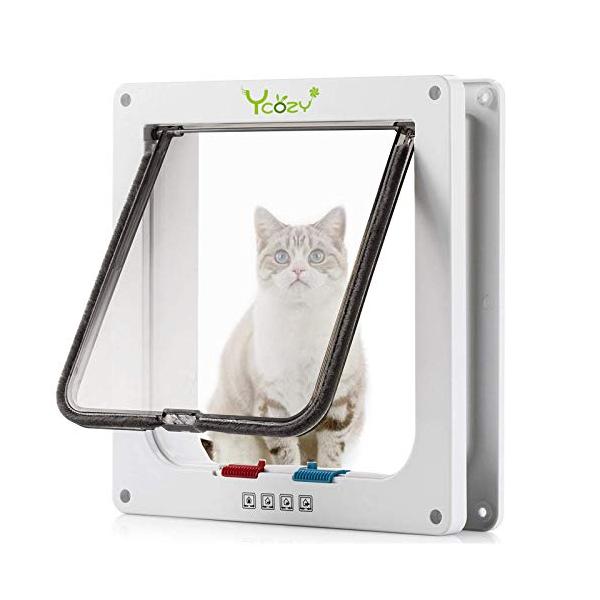 「Ycozy ペットドア 外寸27.8 x 25cm 猫 出入り口 小型犬用 ドア 猫扉 4-way切替 ロック キャットドア 室内用 取り付け簡」▼8414773131557▼（商品説明）ホワイト/XL | 内寸22.5*20cm/-・S...