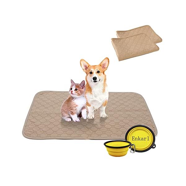 「Enkarl ペット用おしっこマット ペットマット トイレシート 下敷き マット 洗える 繰り返し利用可能 防水 速乾 消臭 滑り止め ペットシ」▼796175798292▼（商品説明）カーキ/M（70*50cm）×2枚/a・Size:M...