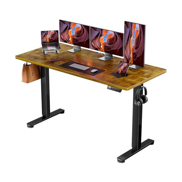 「ErGear 電動 オフィスワークテーブル 昇降式デスク スタンディングデスク 幅160cm 耐荷重80kg 高さメモリー機能 上下自動昇降 静」▼▼（商品説明）ビンテージ(天板) / 黒(足)/160*70cm/-・Color:ビンテー...