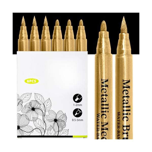 「金色 ペン ゴールドマーカーペン 2種類のペン先 耐水インク/速乾/0.5~5mm線幅 アクリル白筆ペン 名前ペン タイヤホワイトレターペン タ」▼719081560906▼（商品説明）マーク2種類 - 金/-/-・Color:マーク2種...