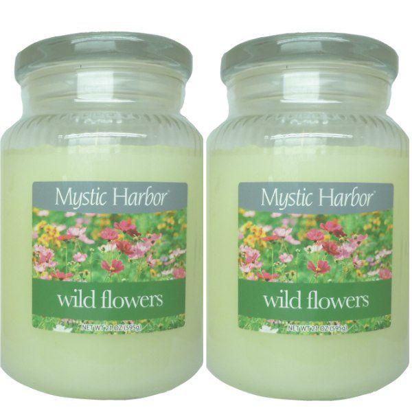 人気のアロマキャンドル ヤンキーキャンドル (Yankee candle) ミスティックハーバー ジャーＬ 《Wild flowers》 ２本セット おしゃれなガラス瓶入り 花畑の甘い香り（こちらの商品は長時間使用しても気にならない微香タイ...