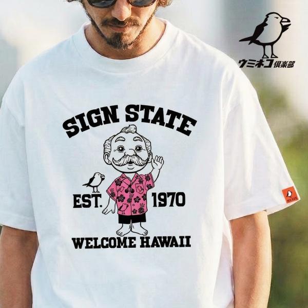 大人のアメカジ×サーフスタイルをコンセプトに、シンプルでキャッチーなデザインが人気のブランド「SIGN STATE（サインステイト）」より、遊び心のあるハワイアンテイスト・グラフィックTシャツのご紹介です♪■サイズ/着丈/身幅/肩幅/袖丈■...