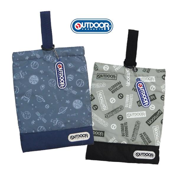 【発売日：2022年12月28日】アウトドアプロダクツからシューズバッグが登場☆ロケットや惑星、アウトドアのロゴなどがプリントされたかっこよくておしゃれなデザイン♪内側に名前の書けるネームタグがあるのもうれしいポイント◎お子さまの学校の上履...