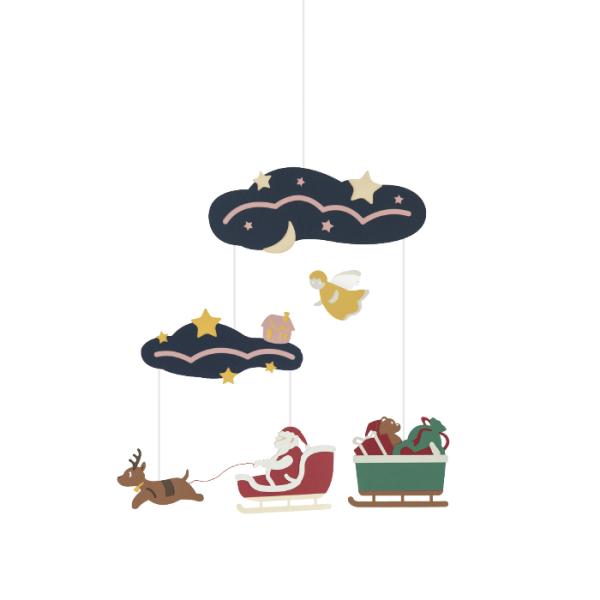 日本生まれのマニュモビール紙と糸のみで作られ、日本らしい優しさと温かみに溢れています。軽量なので取付けも簡単。万が一落ちても安全です。クリスマスの飾りつけに「サンタクロースが往く」■サイズ：W320×H400mm■入数：1枚