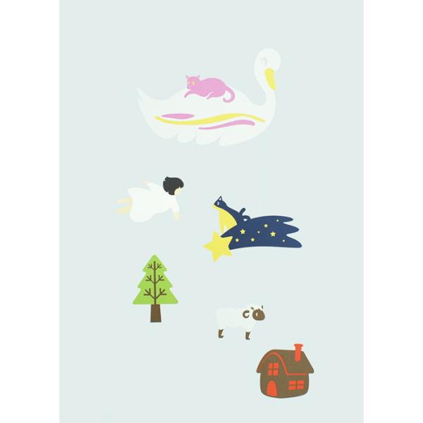 日本生まれのマニュモビール紙と糸のみで作られ、日本らしい優しさと温かみに溢れています。軽量なので取付けも簡単。万が一落ちても安全です。夜明け前に少女が見た夢。ベッドを抜け出し、空をかけめぐる少女。白鳥が夜空に浮かび、ヒツジとネコも一緒にぷか...