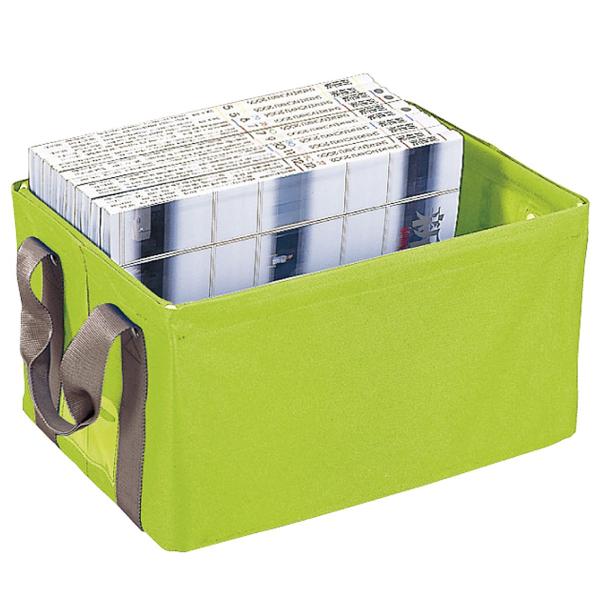 オリコンやバスケットと比べサイズが小さく、本の移動がスムーズにできます。使わない時は折りたたみ、保管場所をとりません。材質：ポリエステル製カラー：ライトグリーン内容量：1個本体サイズ：W 360 × D 260 × H 200 mm内寸サイ...