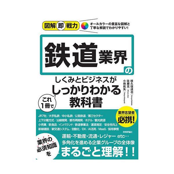 著:枝久保達也　著:佐藤充　著:小林拓矢出版社:技術評論社発売日:2024年06月シリーズ名等:図解即戦力キーワード:鉄道業界のしくみとビジネスがこれ１冊でしっかりわかる教科書枝久保達也佐藤充小林拓矢 ビジネス書 てつどうぎようかいのしくみ...