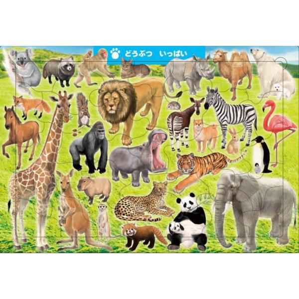 パンダ、ぞう、ライオンなど、動物園で大人気のどうぶつを集めたジグソーパズルです。<br>色とりどりのピースを組み合わせてあそぶことで、どうぶつの種類や名前を覚えるのにも役立ちます。<br>35ピース、対象年齢3〜4才...