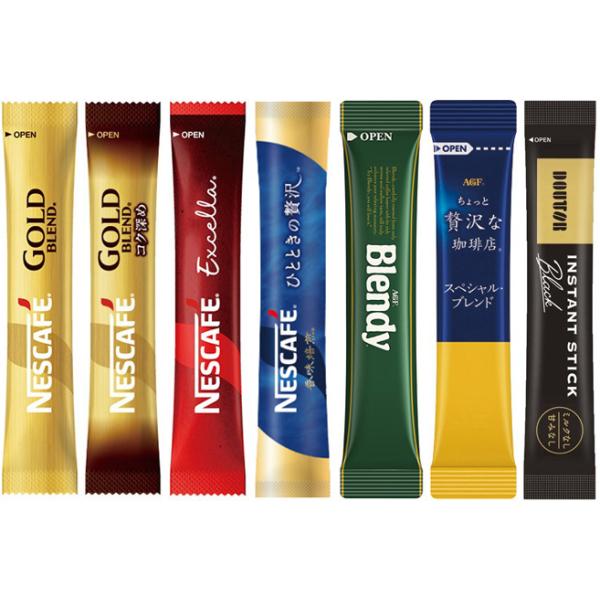 ※当社運営の他店の販売商品をサテライト販売しております。スティックコーヒー7種×各4本（計28杯分）セットです。・ネスカフェ ゴールドブレンド ブラック×4本（4杯分）・ネスカフェ ゴールドブレンド コク深め ブラック×4本（4杯分）・ネス...