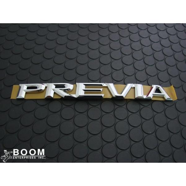 海外輸出仕様 TOYOTA純正パーツリアPREVIAエンブレム適合:トヨタ エスティマ（30系）年式:H12/1〜H18/1※純正部品の為、取付説明書や位置決め用テンプレートはありません。※輸入品の為、予告なく価格を変更する場合があります。...