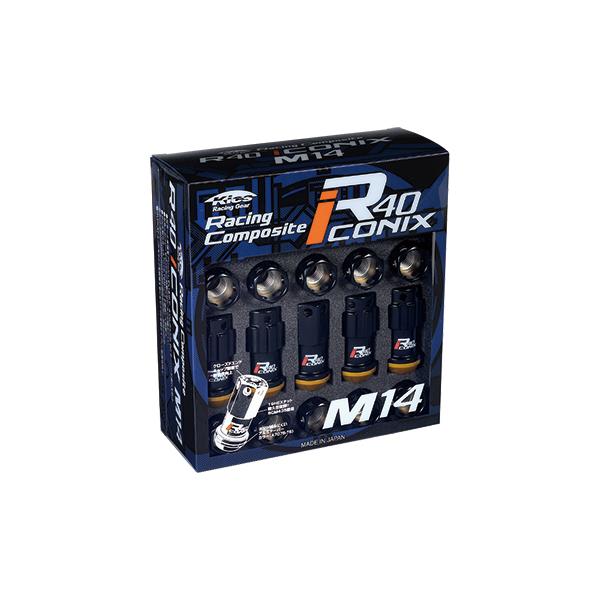 ■メーカー：　キョーエイ（KYO-EI)■商 品 名：　レーシングコンポジット R40 iCONIX M14 (キャップレス)■サイズ：　Ｍ14×P1.25■カラー：　ブラック■テーパーカラー：　ゴールド■構成：　ナット16個/ロック4個■...