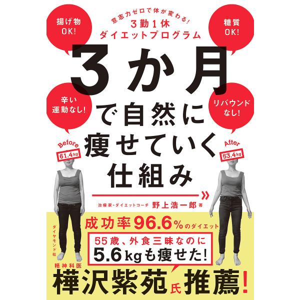 ※商品画像はイメージや仮デザインが含まれている場合があります。帯の有無など実際と異なる場合があります。著:野上浩一郎出版社:ダイヤモンド社発売日:2021年12月キーワード:３か月で自然に痩せていく仕組み意志力ゼロで体が変わる！３勤１休ダイ...
