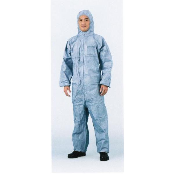 タイベックカバーオールクラシックブルー6010つなぎ服フード付、前身ごろファスナー付、ファスナーカバー付き、上部にマジックテープ付き、袖口ゴム入、裾口ゴム入り、背ウエストゴム入り、左胸にポケット付、。　タイベック（R)（品番1422A）高密...