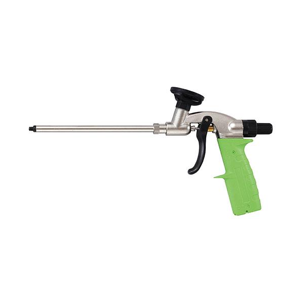 ABC商会のGSメタルガンRのページです。安価ながら信頼性が高く汎用性にすぐれています。作業中断時に便利な湿気防止キャップが付いています。吐出量の調整が非常に簡単で、使い勝手が良いです。繰り返し使用が可能なので、一液型のウレタンフォーム（エ...