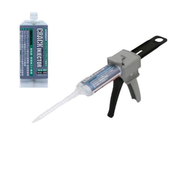 ヘルメチック クラックインジェクター KSE-050 セット（KSE-050 1本、専用ガン 1丁）のページです。特殊エポキシ樹脂の高粘度クラック補修材です。チクソを効かせることにより垂直面や天井面での保持、接着性に優れ、壁面での作業効率の...