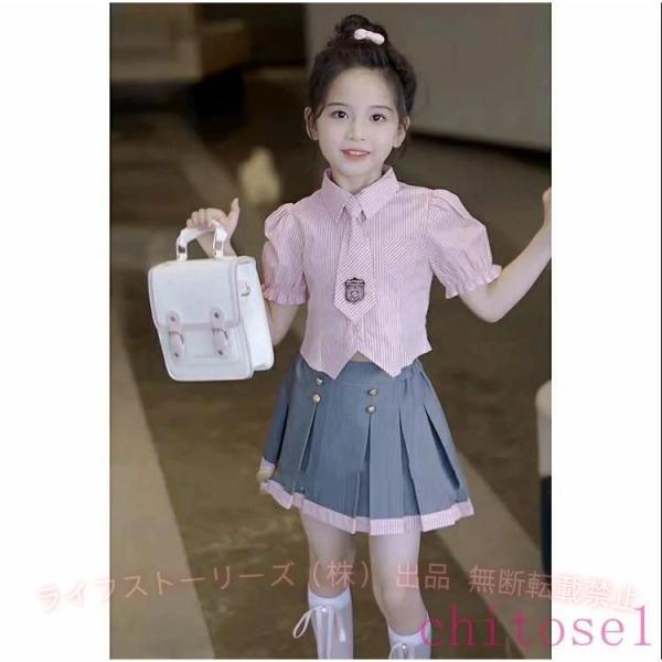 JK風 制服セット シャツ＋スカート＋ネクタイ付き 女子高生風 コスプレ 可愛い 学生服 上下セット 通学風 ピンク 可愛い 夏服 上下2点セット