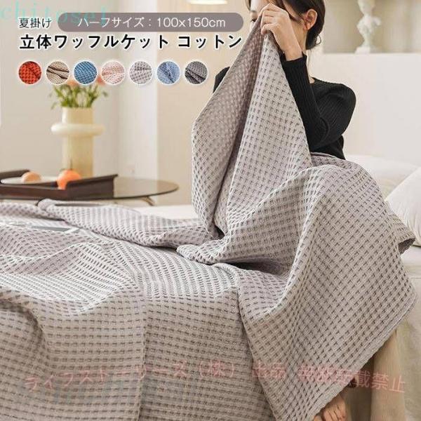 サイズ：約100x150cm    150x200cm   200x230cm  ワッフルのようなポコポコ感で、汗ばんだお肌にもまとわりつかずさらっと快適な掛け心地に 暑い時こそ使って欲しいさわやかさです。暑い季節はもちろん 冬は掛け布団と...
