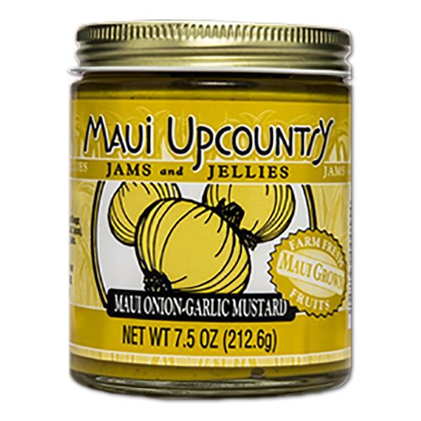 マウイアップカントリー マウイオニオンガーリックマスタード 212.6gマウイ島で収穫されたマウイオニオンが入ったマスタードです。マウイオニオン特有の甘みとマスタードの辛味がマッチし、ガーリックのパンチもきいたおすすめの逸品。しゃきしゃきし...