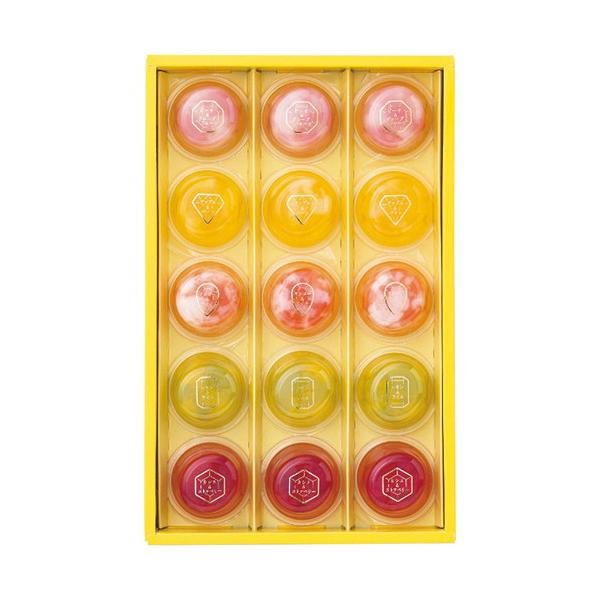 1つのゼリーに2つの果実の味わい。キラキラ輝く、見た目もかわいいプチデザート。■ピーチ&amp;グレープフルーツ味・アップル&amp;パイン味・マンゴー&amp;ライチ味・レモン&amp;ライム味・カシス&amp;ストロベリー味各3個・各5...