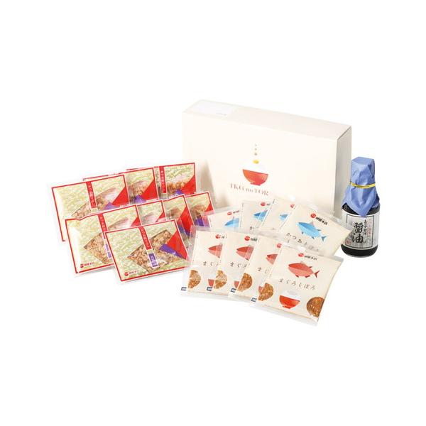 かつお節屋こだわりの玉子かけ専用醤油と、そぼろふりかけ、かつお節をセットにした究極の玉子かけご飯セット。■花削り(3g)×8、かつおそぼろ(5g)・まぐろそぼろ(5g)×各4、だししょうゆ(145ml)×10■箱サイズ:約150×250×6...