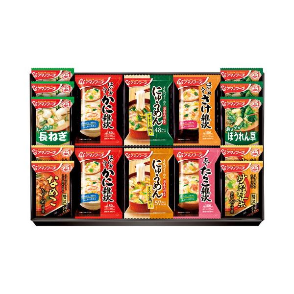 フリーズドライ製法のおみそ汁、雑炊、にゅうめんの詰合せセットです。■いつものおみそ汁(長ねぎ・ほうれん草)×各3、いつものおみそ汁(贅沢なめこ・贅沢炒め野菜)・ほぐし身入りかに雑炊×各2、ほぐし身入りさけ雑炊・炙りたらこ雑炊・にゅうめん(す...