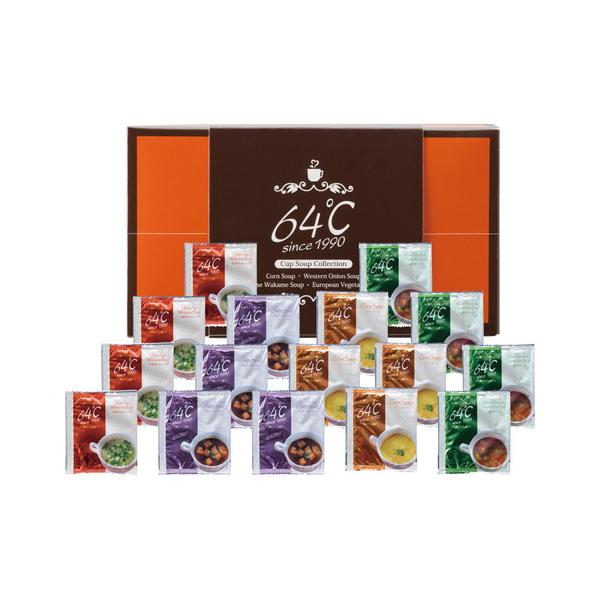 64℃ スープギフトのこだわり。64℃ スープギフトは、スープを飲む時に温かくおいしく感じられ、体をあたためます。おいしいスープをご賞味ください。■コーンスープ・中華わかめスープ・洋風オニオンスープ・欧風野菜スープ×各40■箱サイズ:約12...