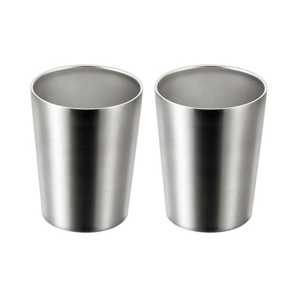 保温・保冷OK。美味しさ持続の断熱二重構造。温かい飲み物も冷めにくいので、オールシーズン使えます。■本体(約280ml)(約76×98mm)×2■材質:ステンレス(二重構造)■箱サイズ:約83×167×109mm【用途】引出物 結婚祝 出産...