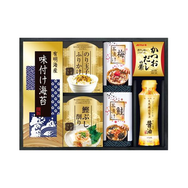 使いやすい卓上サイズの天然醸造しょうゆをメインに海苔やふりかけ、お茶漬けなどを詰合せた和の味が楽しめるギフトです。■有明海産味付け海苔(3切4枚)・のり玉子ふりかけ(4.5g×2)・鰹ぶし削り(2g×2)・梅茶漬け(4.3g×2)・鮭茶漬け...